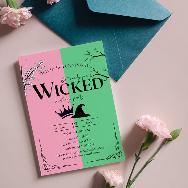 Editable Wicked Birthday Party Invitation Canva Template - GenWooShop