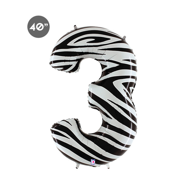 Jumbo Zebra Number 3 Foil Balloon 40" - Animal Themed Third Birthday ...